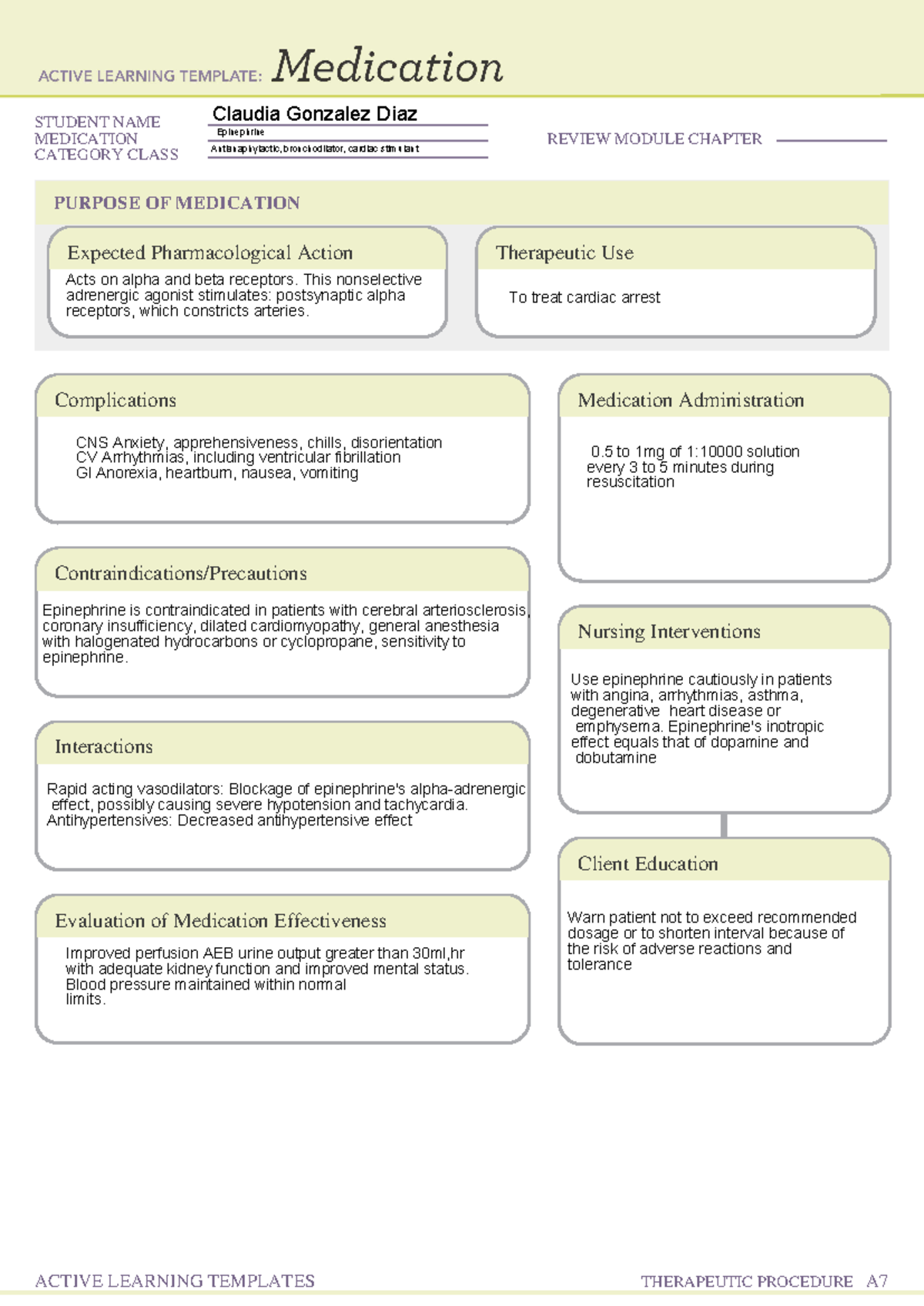 Epinephrine - template - STUDENT NAME MEDICATION REVIEW MODULE CHAPTER ...
