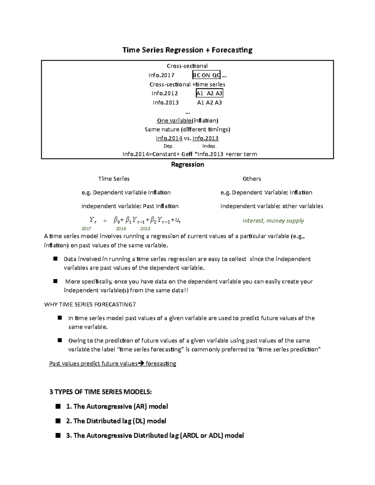 ECON 2P91-11.23+12.01 Time Series Models - Time Series Regression + Forecasting Cross-sectional ...