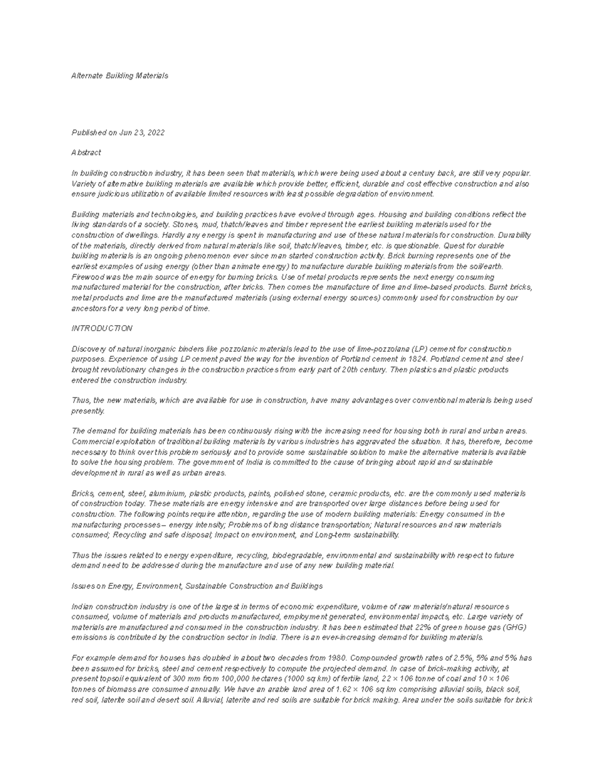 Alternate Building Materials - Alternate Building Materials Published ...