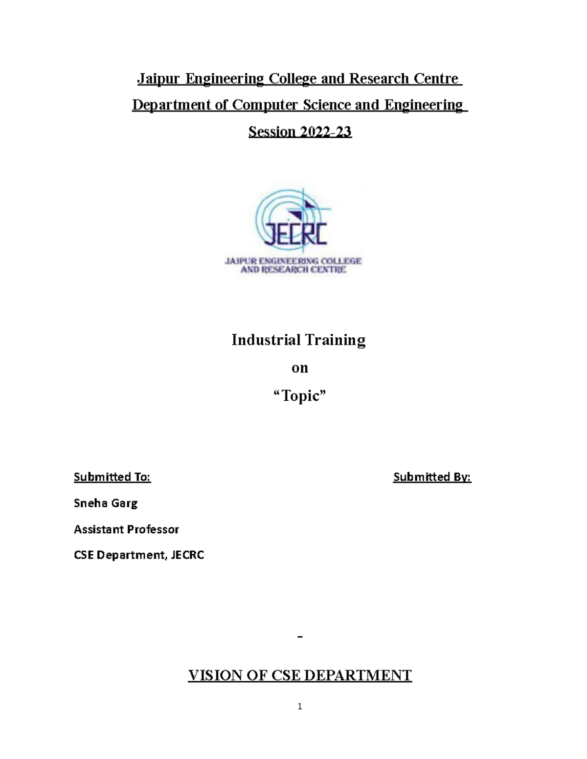 3rd Sem Report Format - Jaipur Engineering College and Research Centre ...