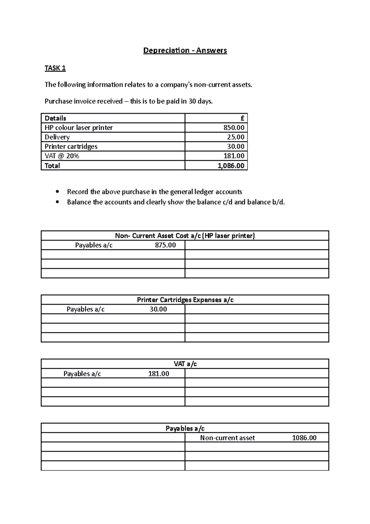 Depreciation answers - practice questions - Depreciation - Answers TASK ...