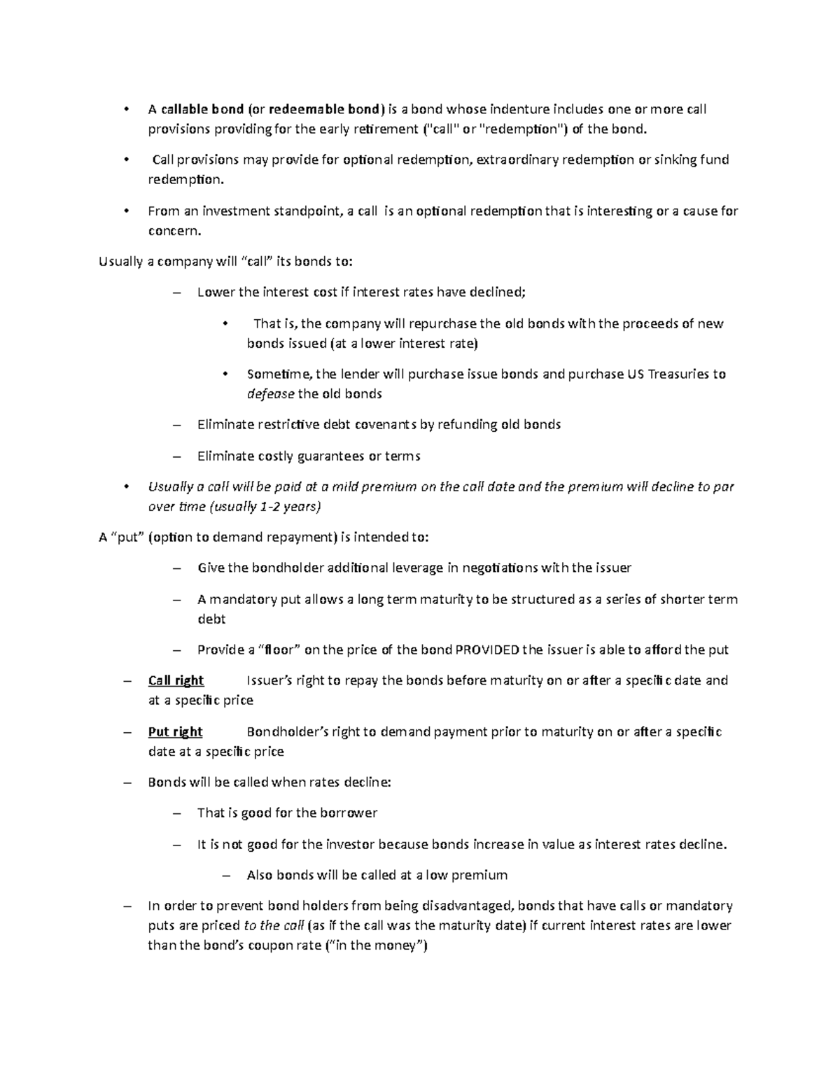 Bond 4 - Lecture notes 5 - A callable bond (or redeemable bond) is a ...
