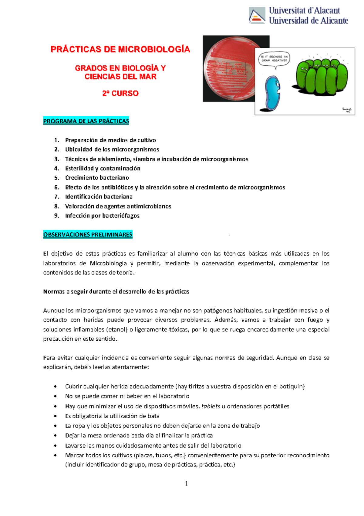 Guion Practicas Microbiologia - PRÁCTICAS DE PRÁCTICAS DE MICROBIOLOGÍAMICROBIOLOGÍA ...
