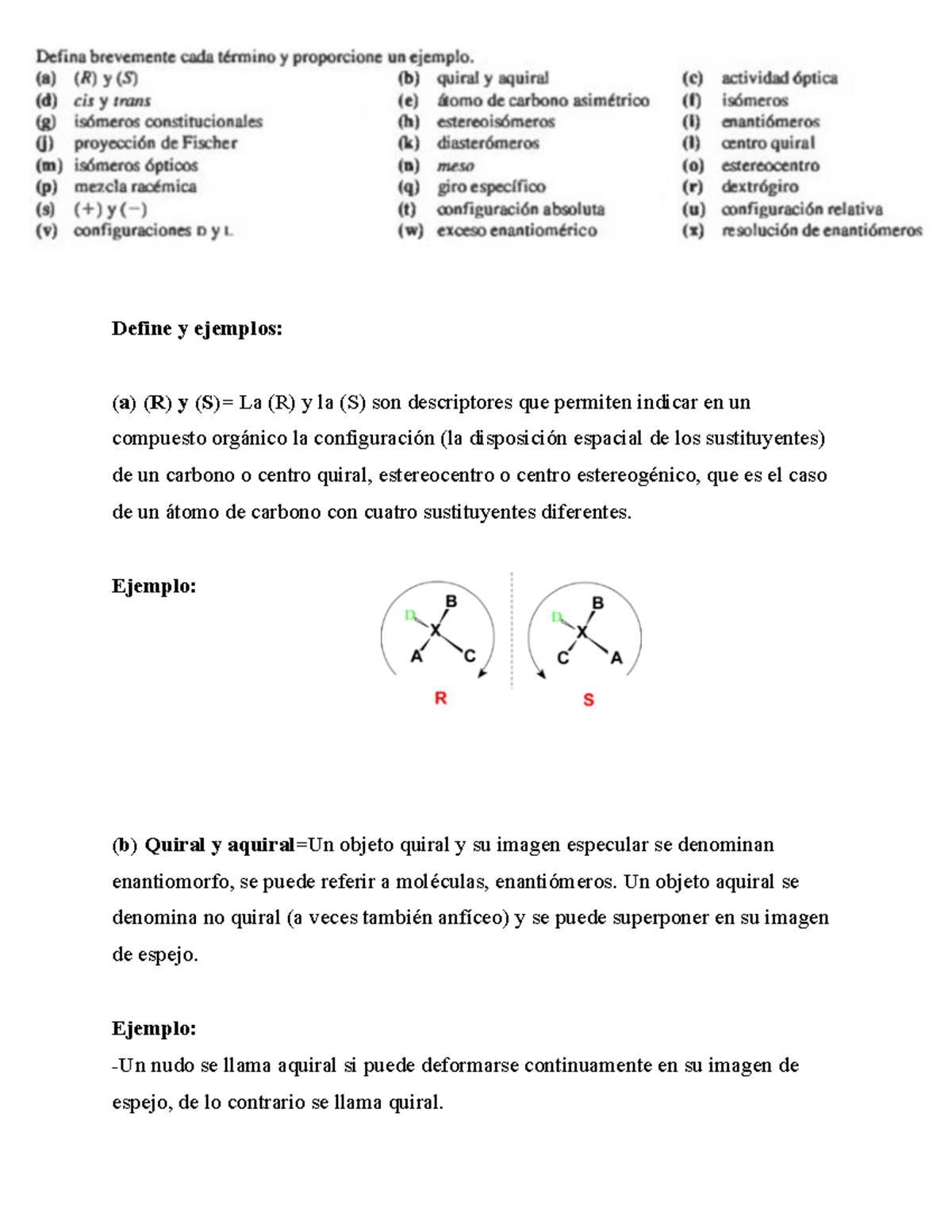Define quim org - Define y ejemplos: (a) (R) y (S)= La (R) y la (S) son ...