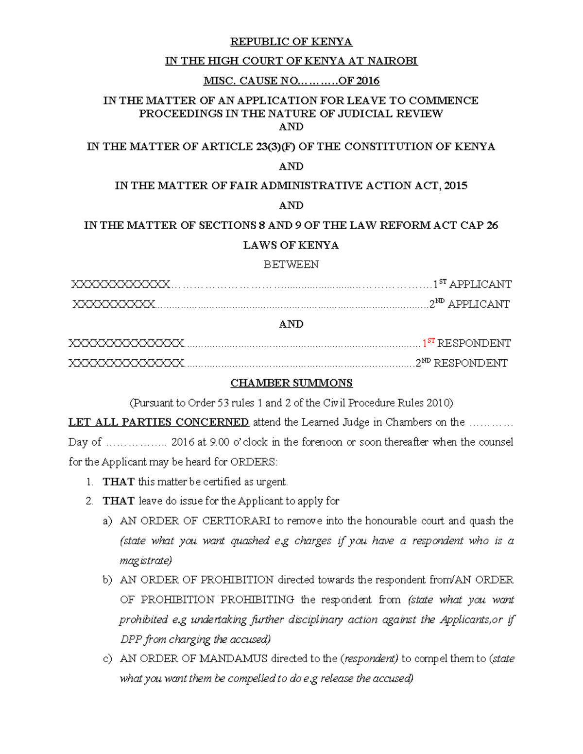Judicial Review Application IN Kenya LEA - REPUBLIC OF KENYA IN THE ...