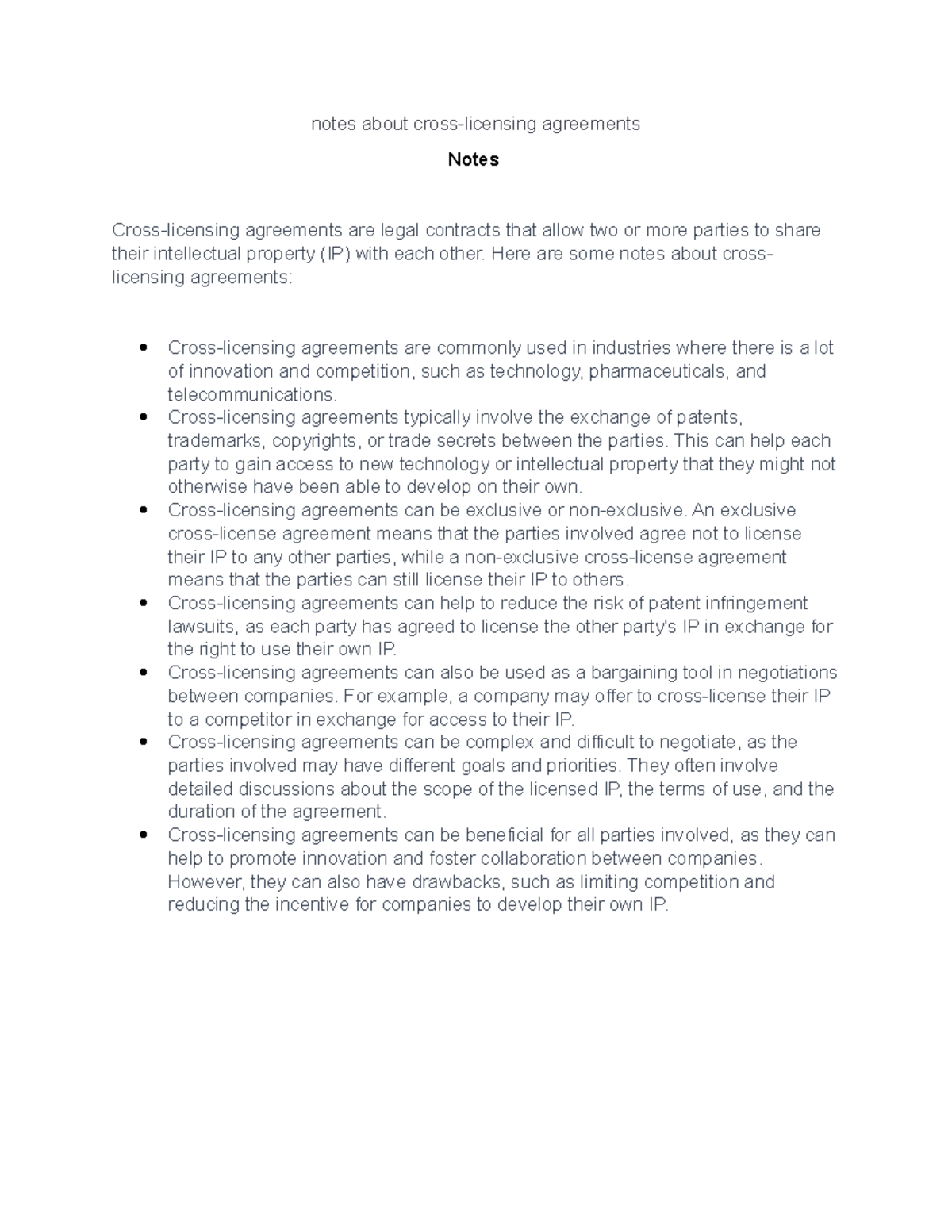 Notes about cross-licensing agreements - notes about cross-licensing ...