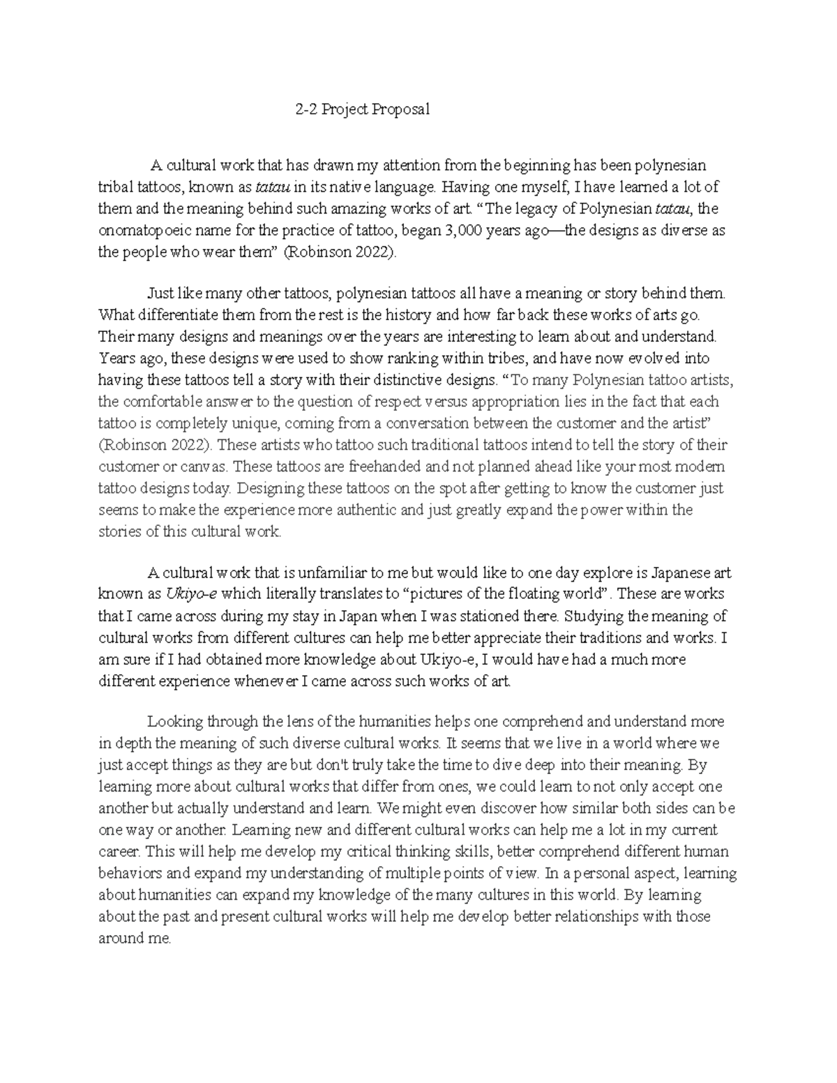 Humanities 2-2 - 2nd week assignment - 2-2 Project Proposal A cultural ...