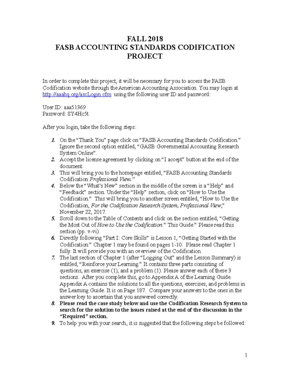 FALL 2018 - FASB Accounting Standards Codification Project - FALL 2018 ...