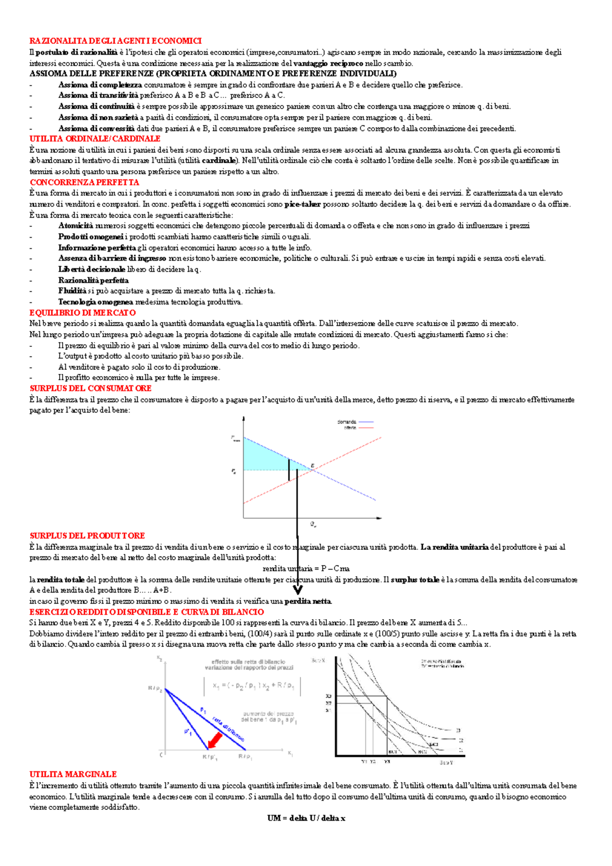 Riassunti totali microeconomia - RAZIONALITA DEGLI AGENTI ECONOMICI Il postulato di razionalità ...