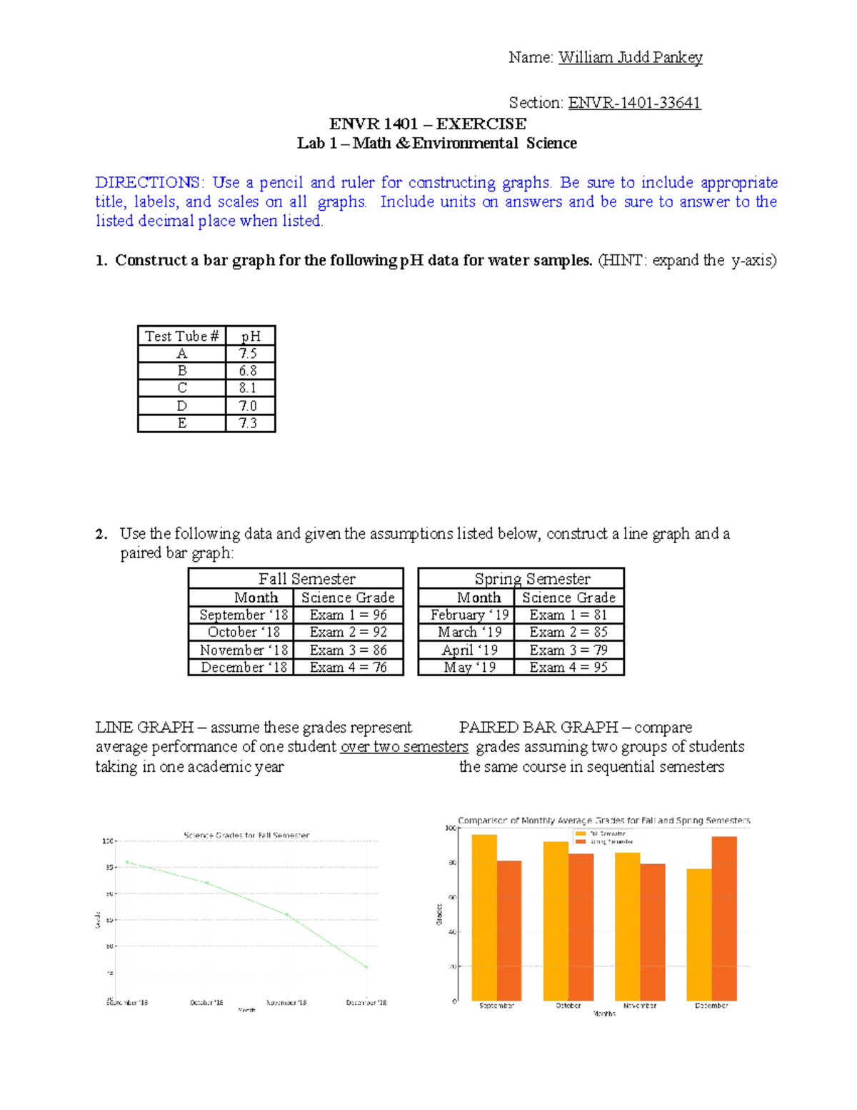 LAB 1 - Exercise - Math and Environmental Science Finished - Name ...