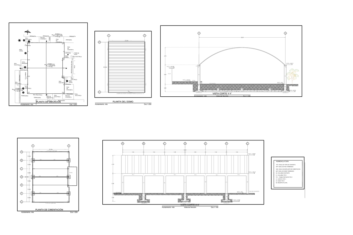 PLANOS ARQ Y ESTRUCTURALES DOMO - JARDINERA RAMPA BANQUETA BANQUETA ...