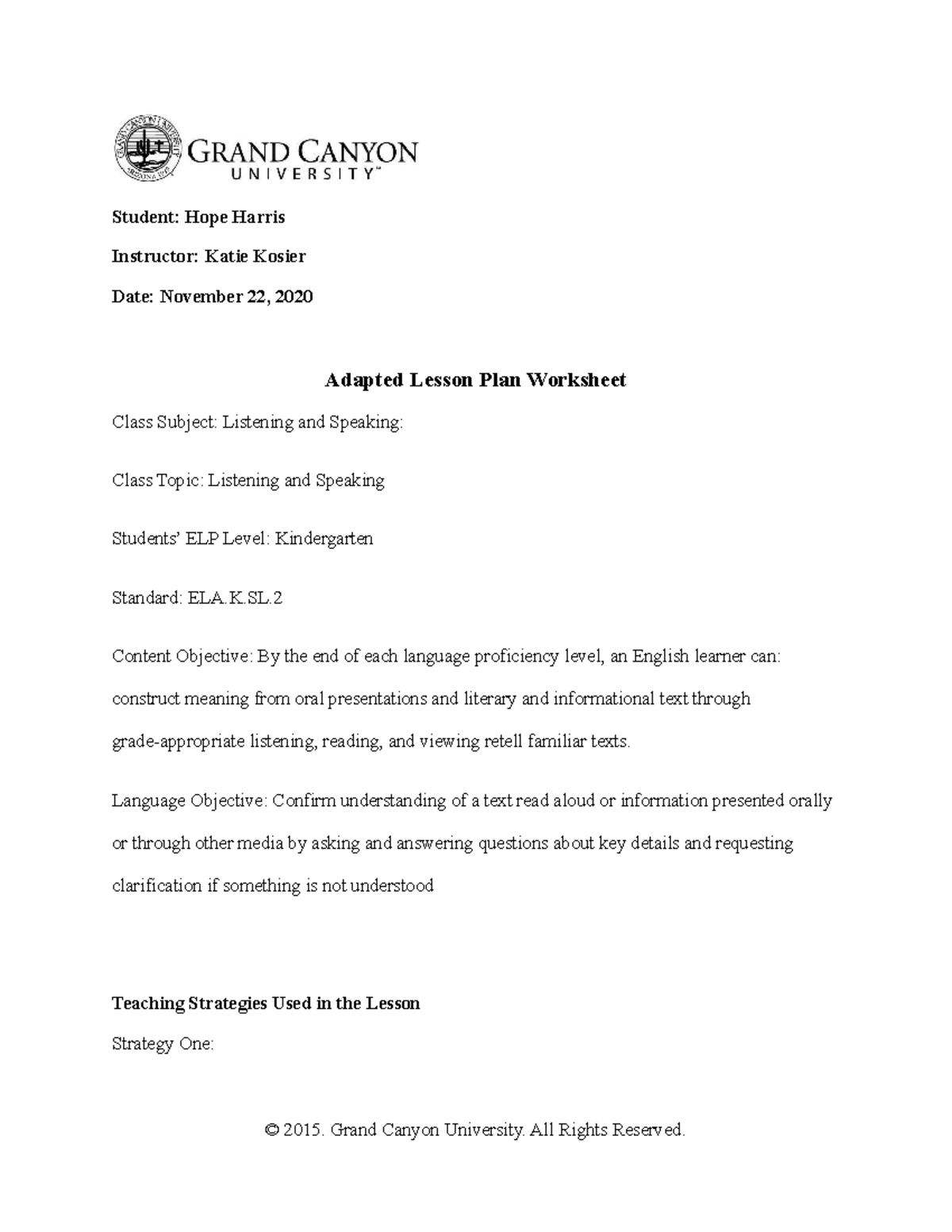 ESL-223N-RS-Adapted Lesson Plan 2 - Student: Hope Harris Instructor ...