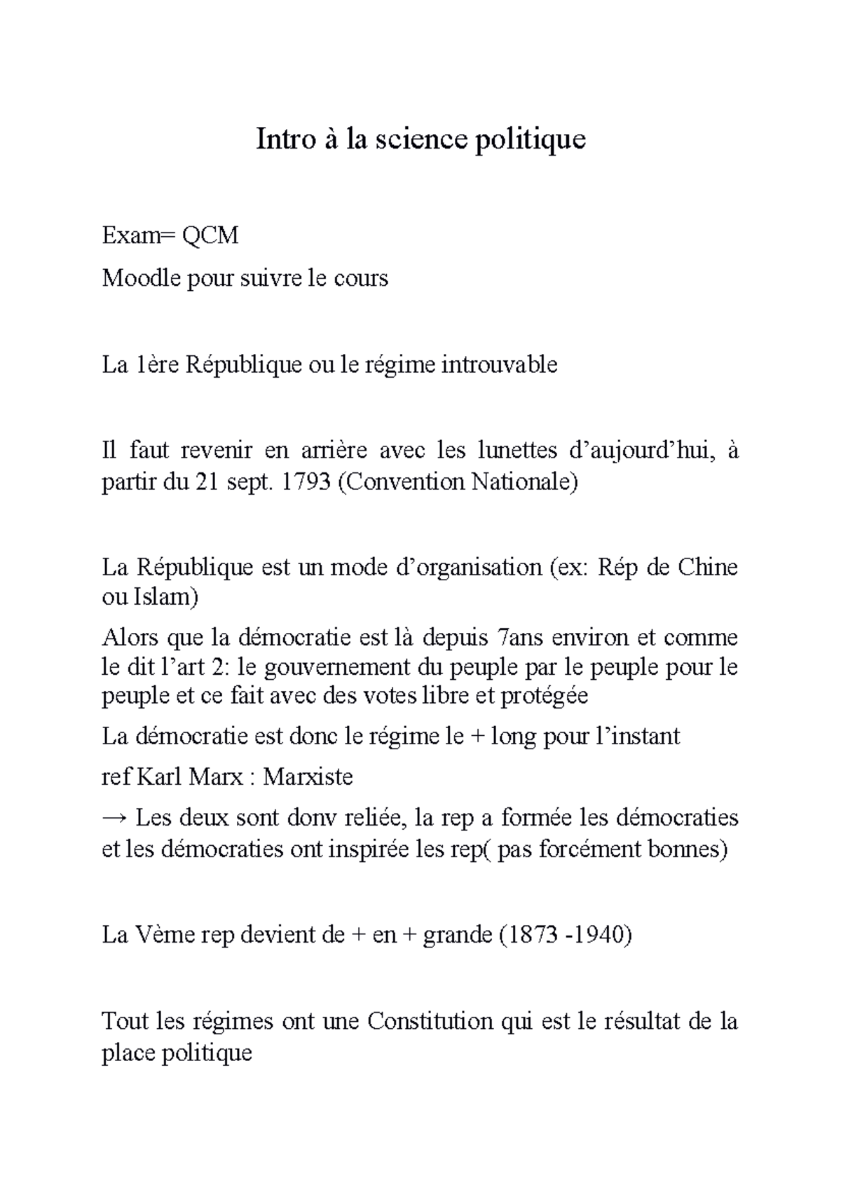 Science politique - Intro à la science politique Exam= QCM Moodle pour ...