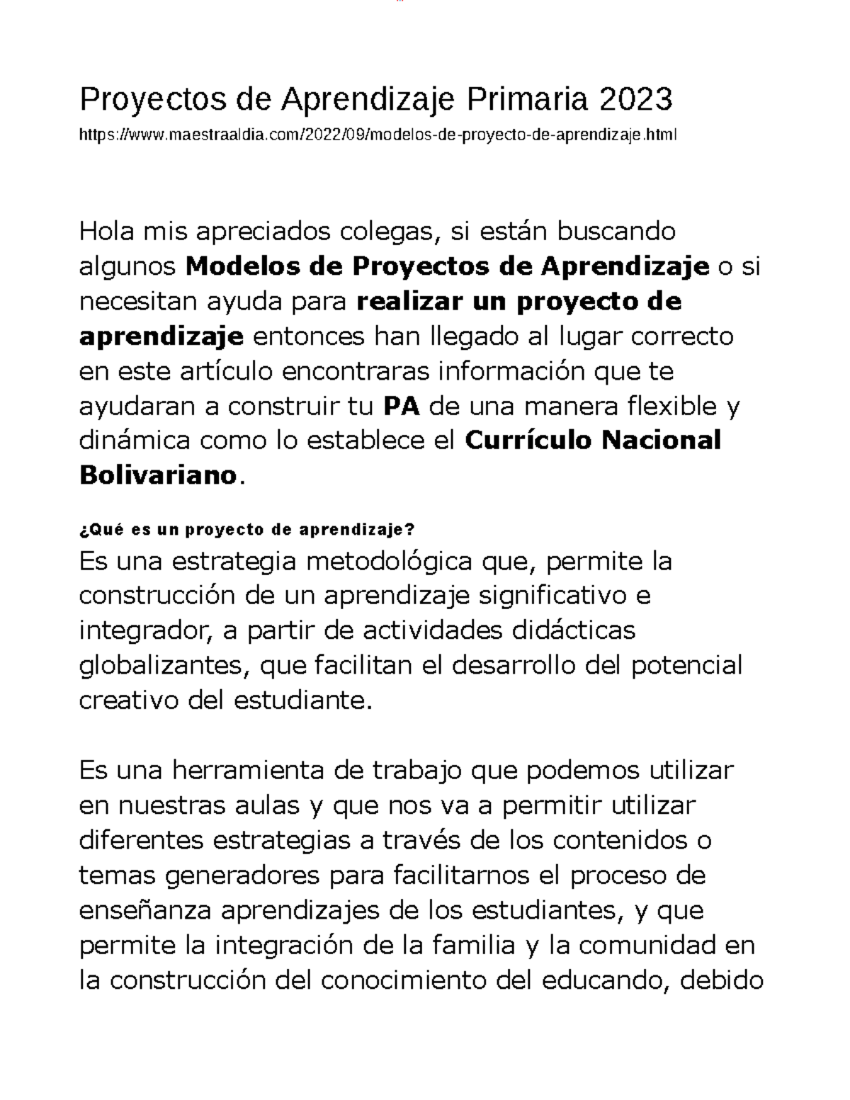 Proyecto Aprendizaje - GUÍA Clase 3 - Proyectos de Aprendizaje Primaria ...