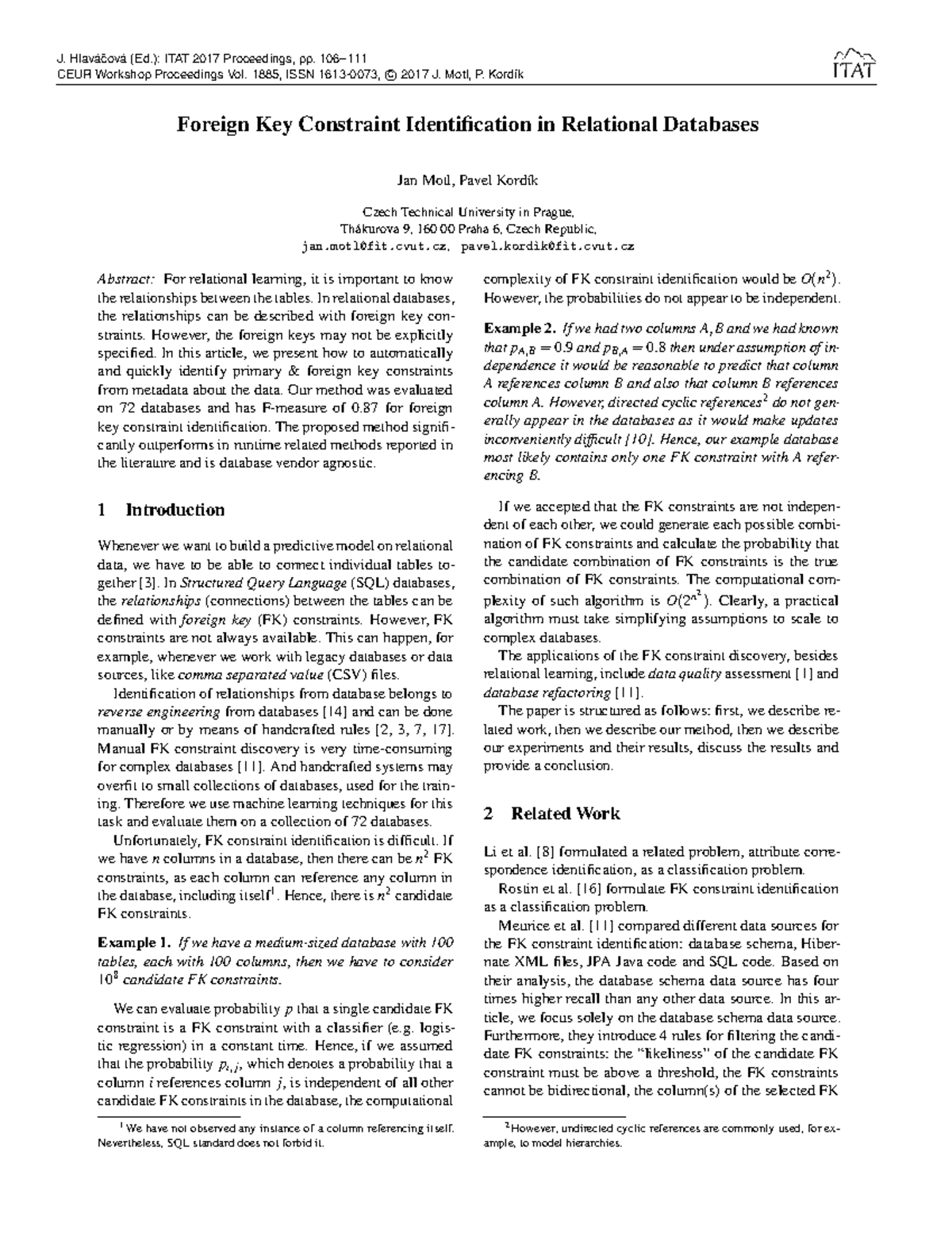 106 - Foreign Key Constraint Identification in Relational Databases Jan ...