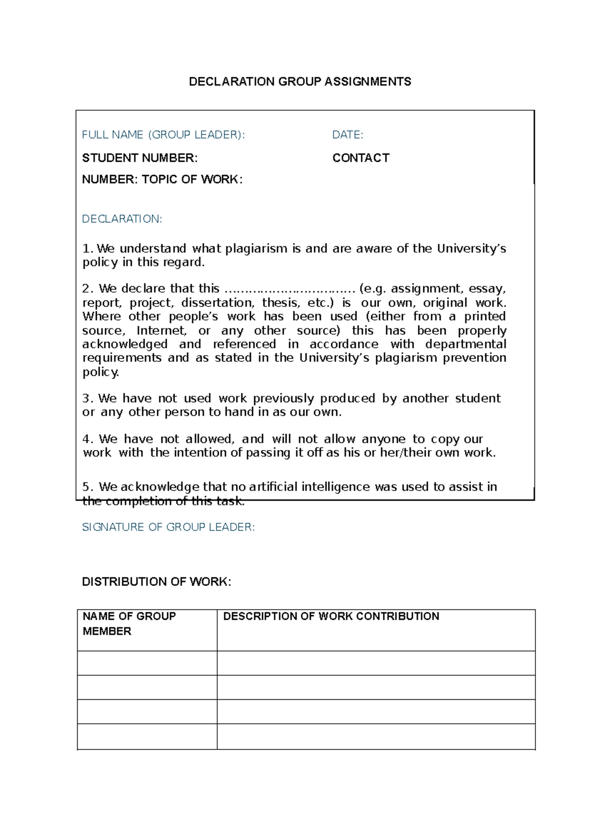 JLZ Refleection assignment Group 2 - DECLARATION GROUP ASSIGNMENTS FULL ...