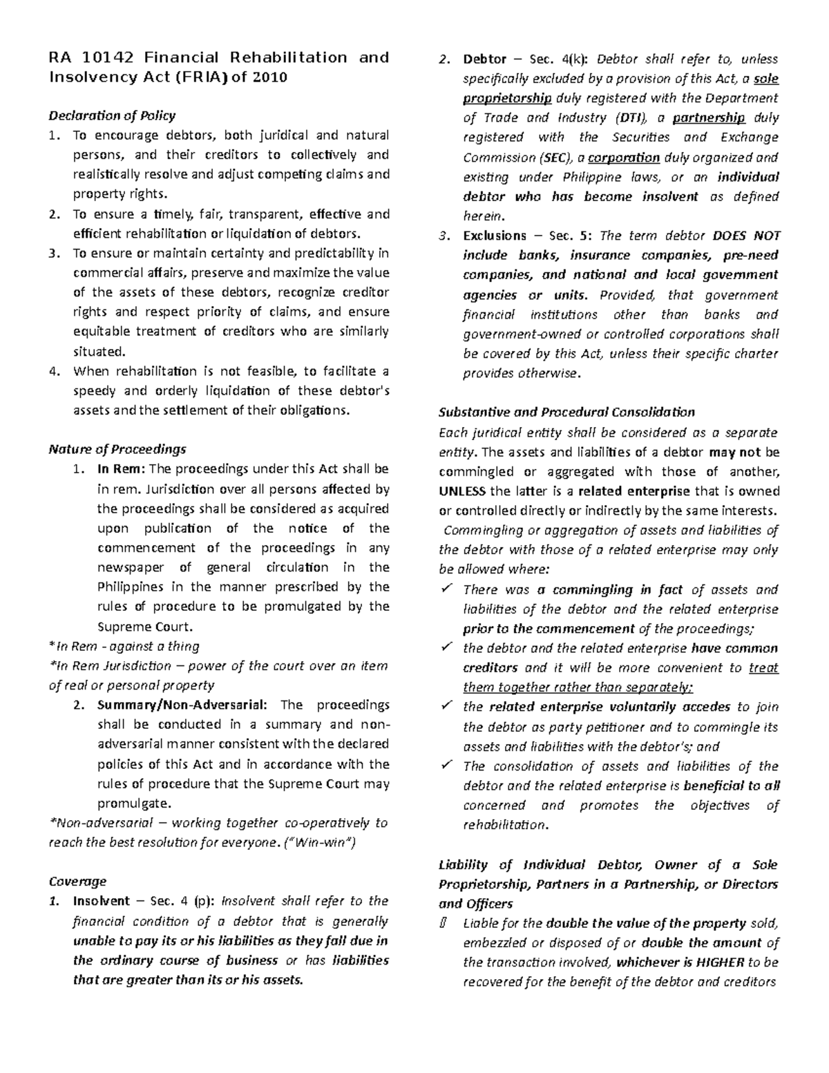FRIA - About FRIA - RA 10142 Financial Rehabilitation and Insolvency ...
