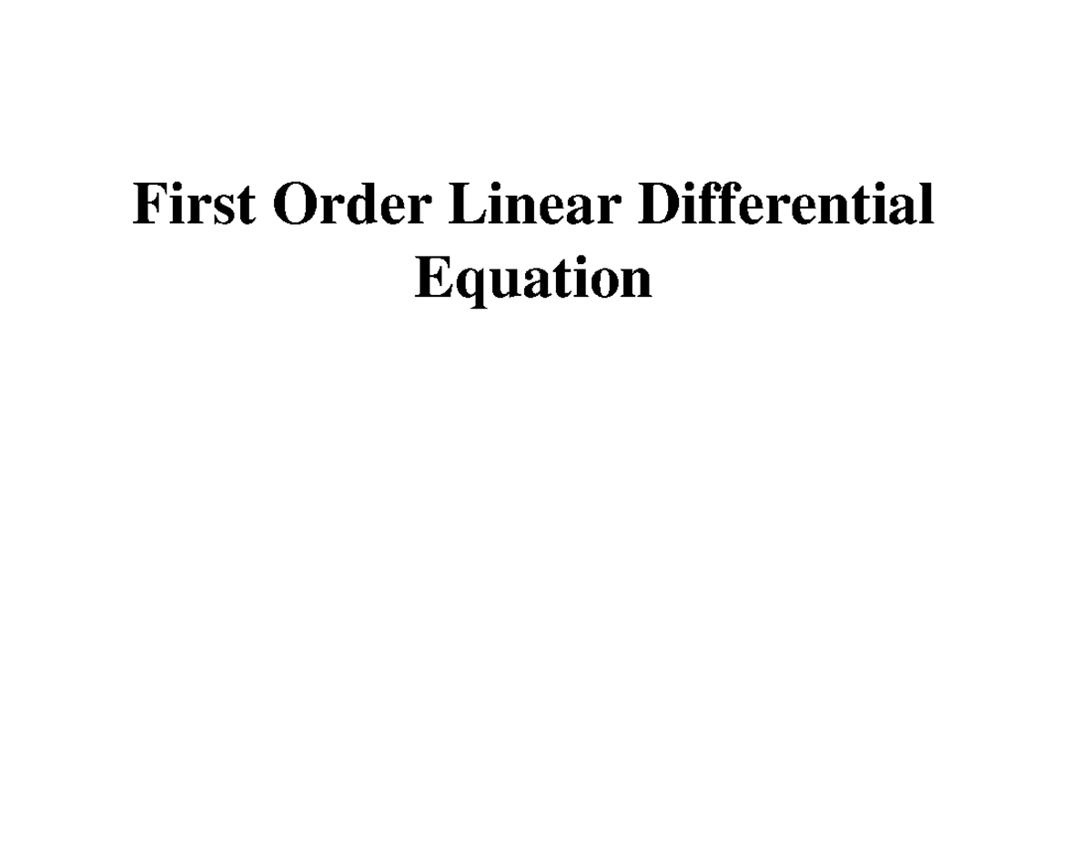 Chap 1 Differential Equation First Order Linear Differential Equation