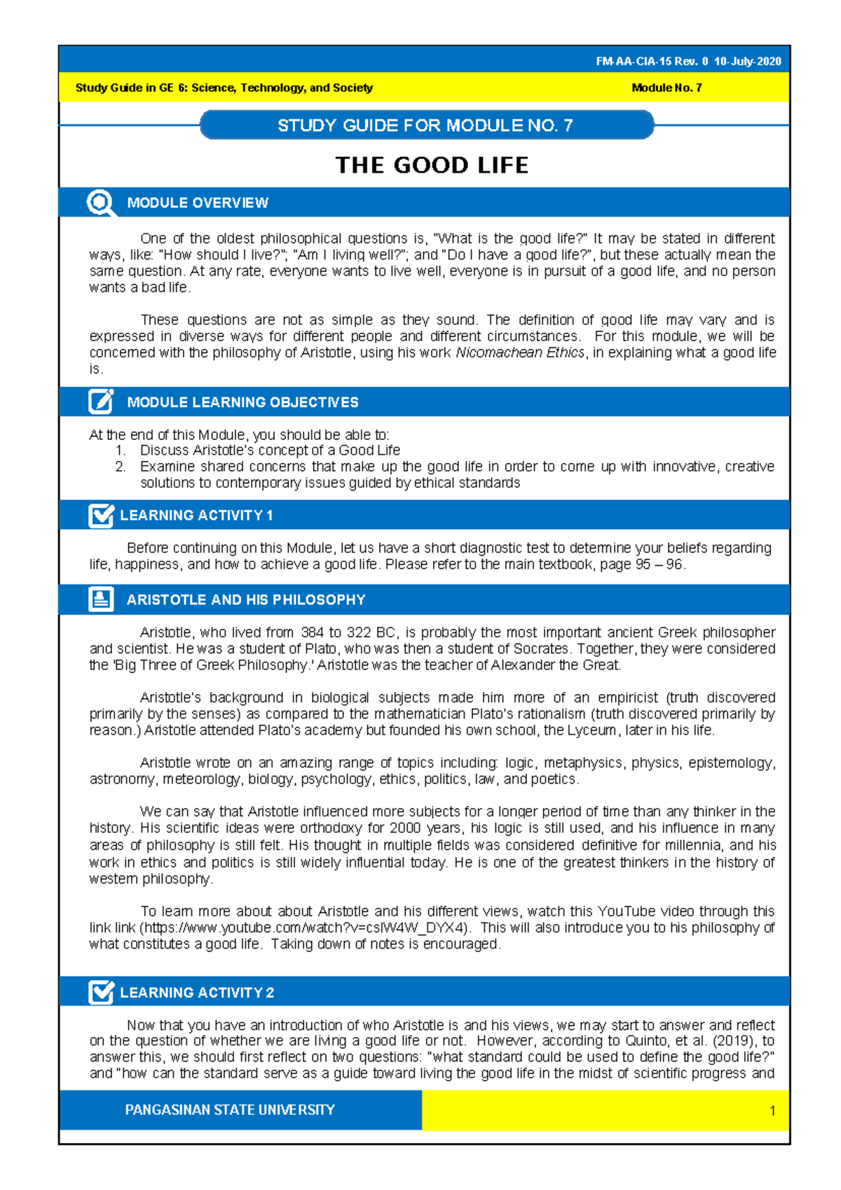 7 Study Guide 7 - LEARN MORE - STUDY GUIDE FOR MODULE NO. 7 Study Guide ...