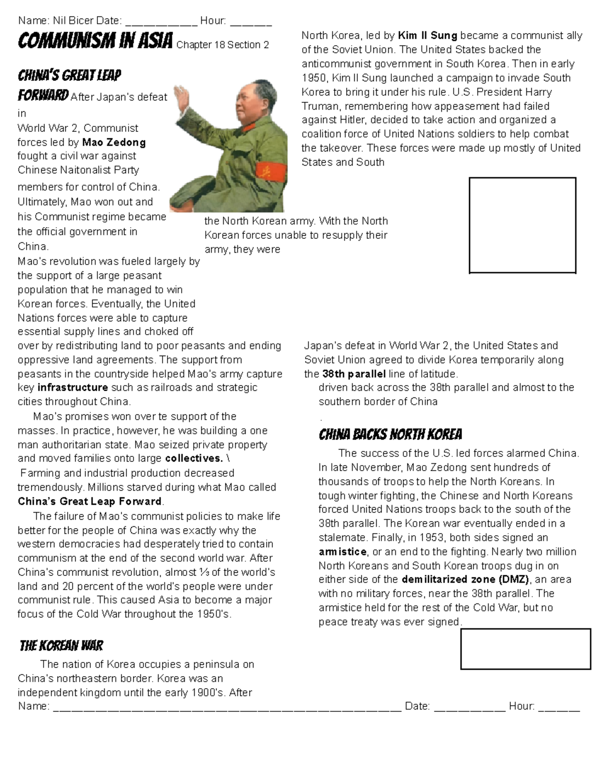 4 Communism in Asia - Name: Nil Bicer Date: ____________ Hour ...