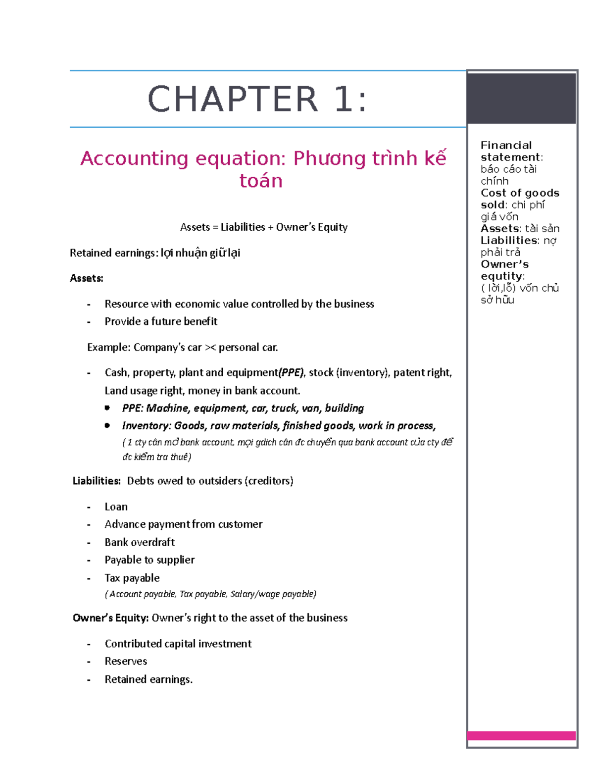 Chapter 1 Nguyên Lý Kế Toán Chapter 1 Accounting Equation Phương