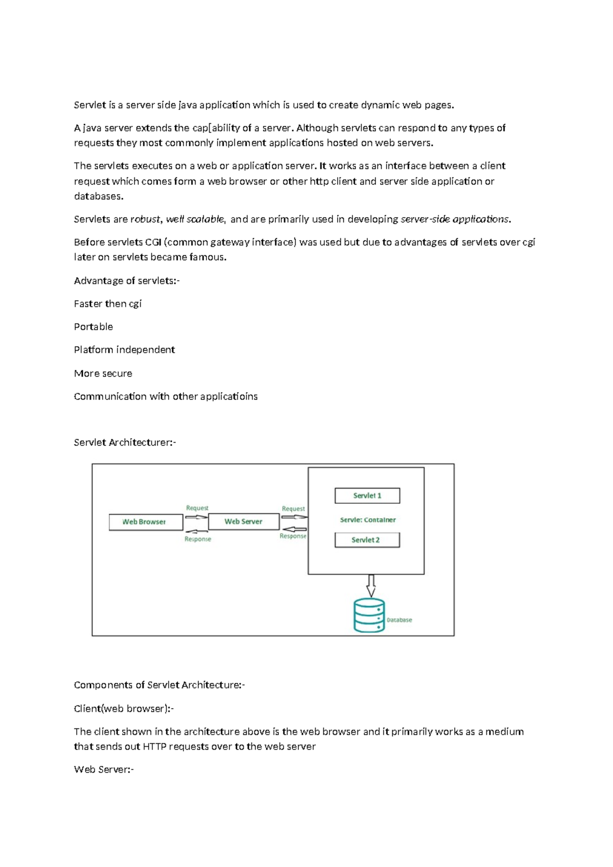 Intro to servlet and servlet architecture - Servlet is a server side ...