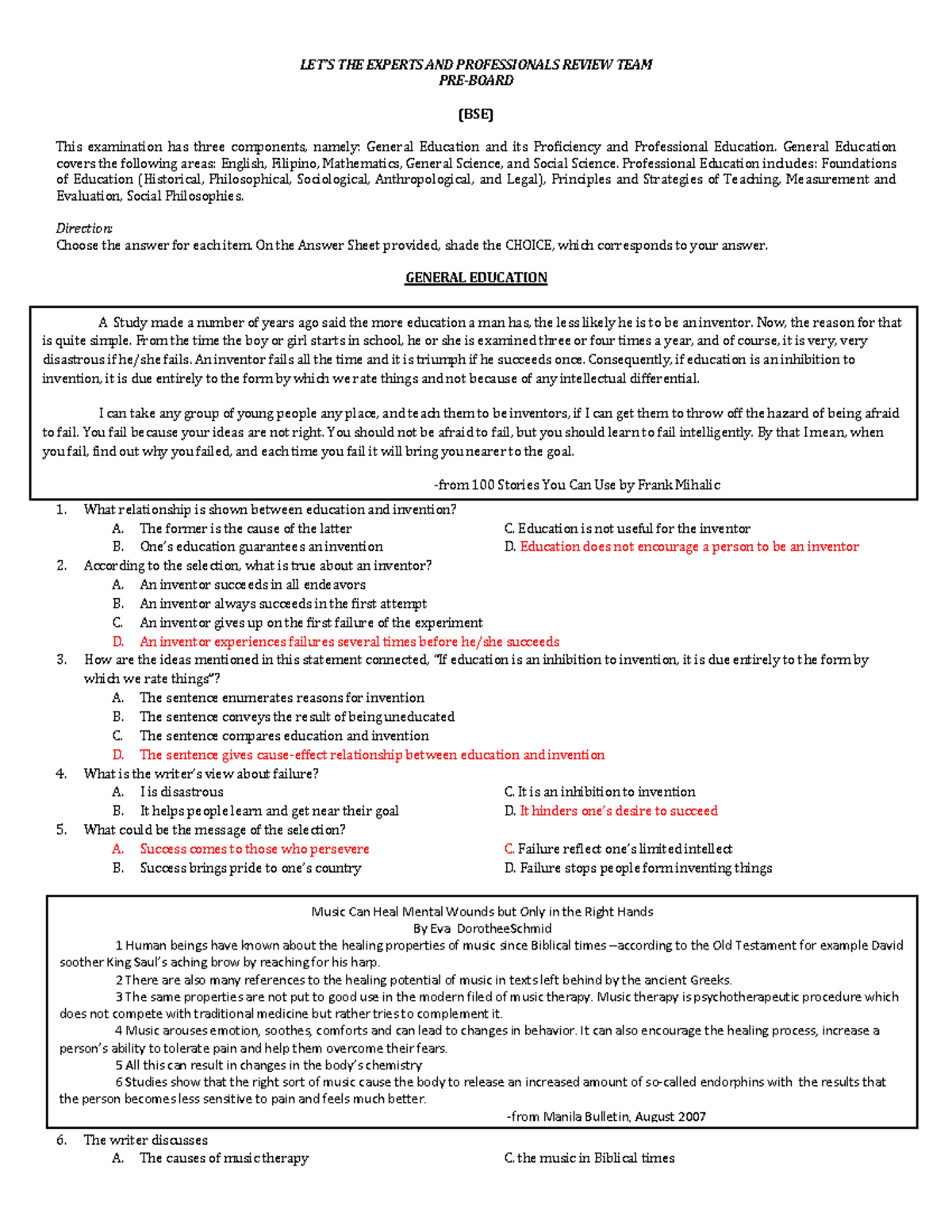 2016 LET BSE PRE Board WITH Answer - LET’S THE EXPERTS AND ...