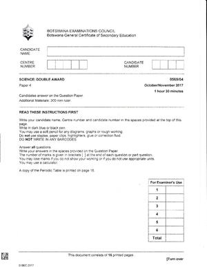 Bgcse SDA 4 - BOTSWANA EXAMINATIONS COUNCIL Botswana General Certificate of Secondary Education ...