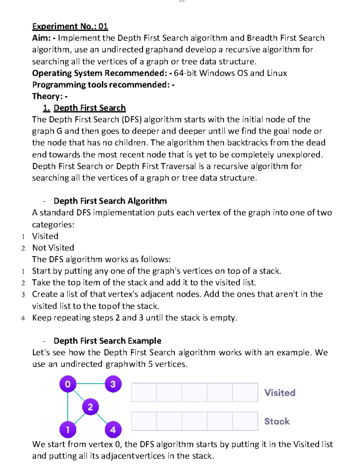 Ai Lab Write Ups Experiment No 01 Aim Implement The Depth First Search Algorithm And