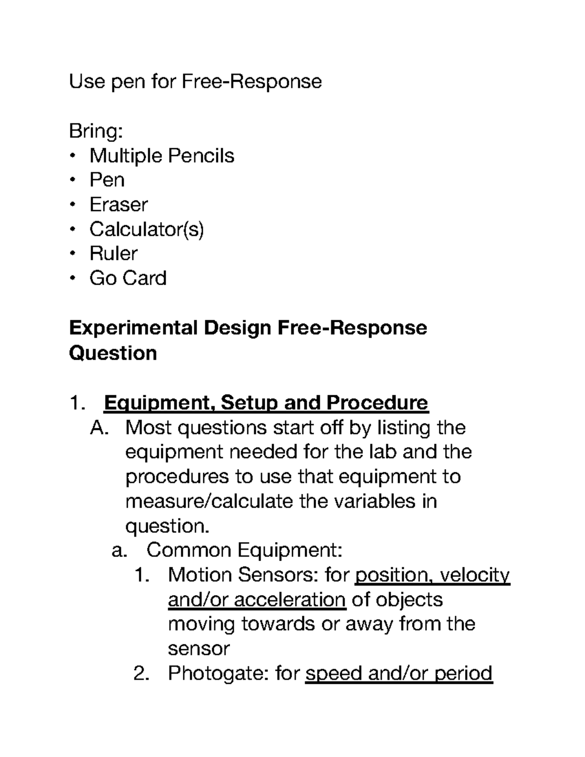 Final Tips for your AP Exam - Use pen for Free-Response Bring: Multiple ...
