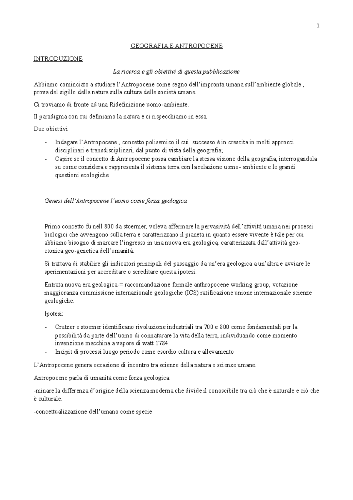 Geografia E Antropocene - GEOGRAFIA E ANTROPOCENE INTRODUZIONE La ...