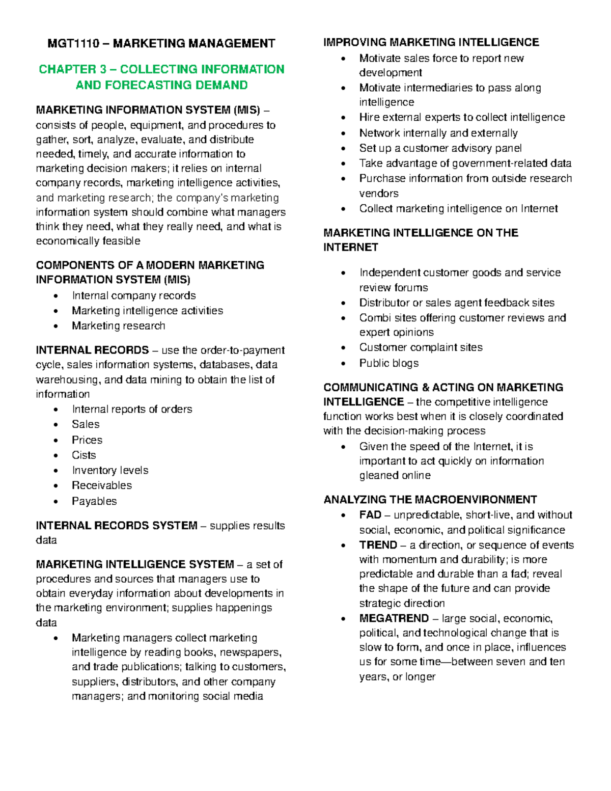 MGT1110 - Chapter 3&4 - Summary Marketing Management - MGT1110 ...
