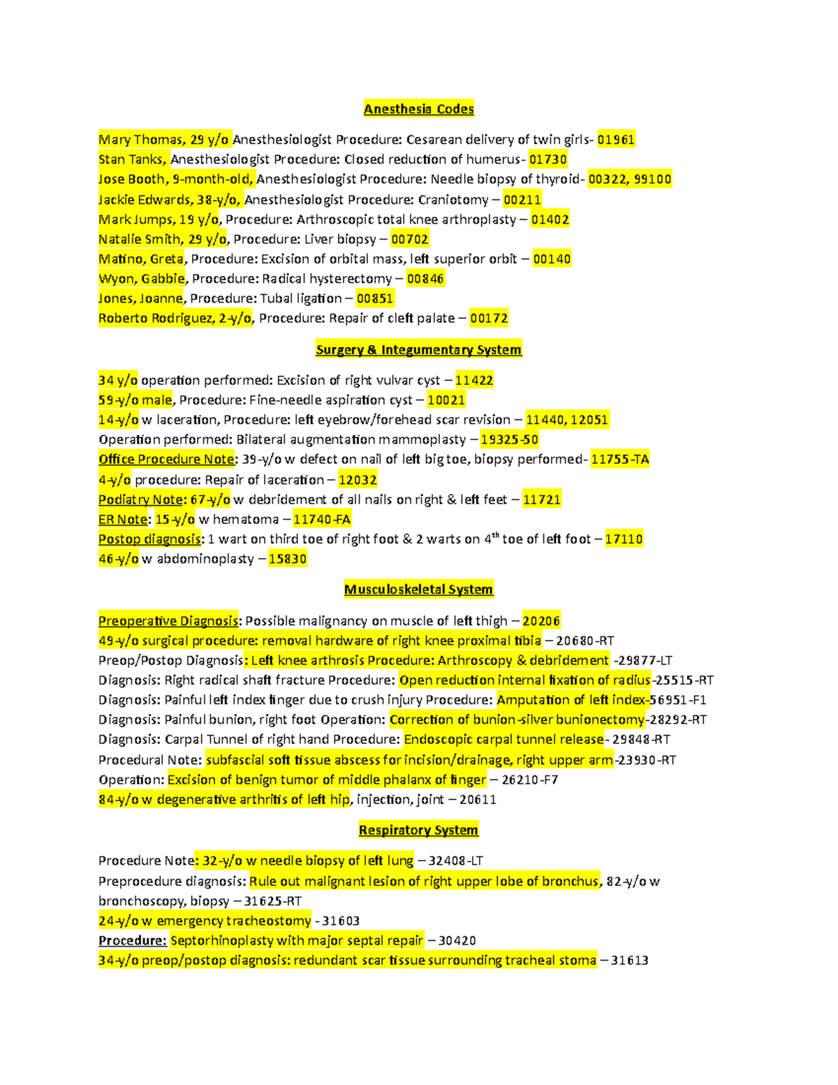 CPT Case Studies Final Exam Review - Anesthesia Codes Mary Thomas, 29 y ...