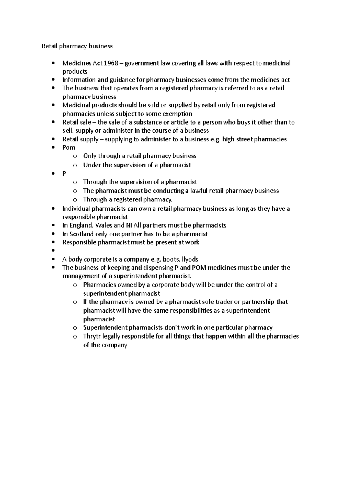 Retail pharmacy business - supply or administer in the course of a ...