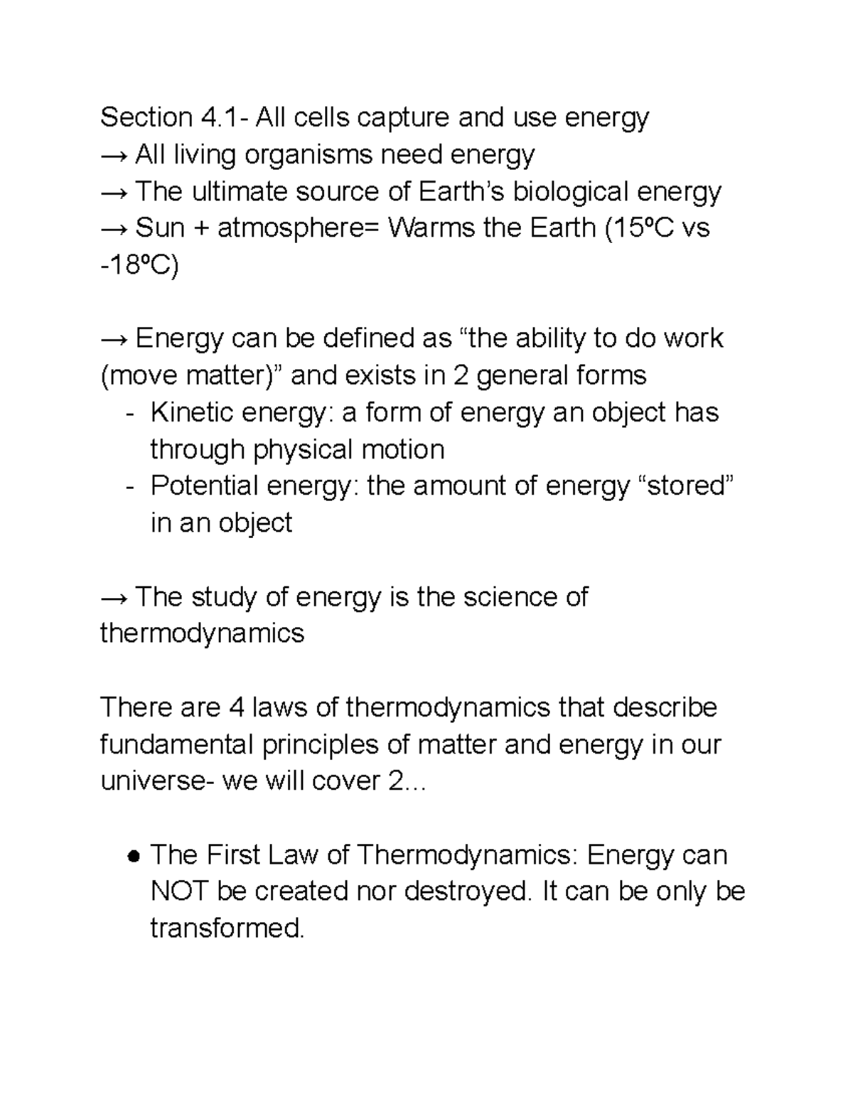 Ch 4 Energy of Life - Section 4- All cells capture and use energy → All living organisms need ...