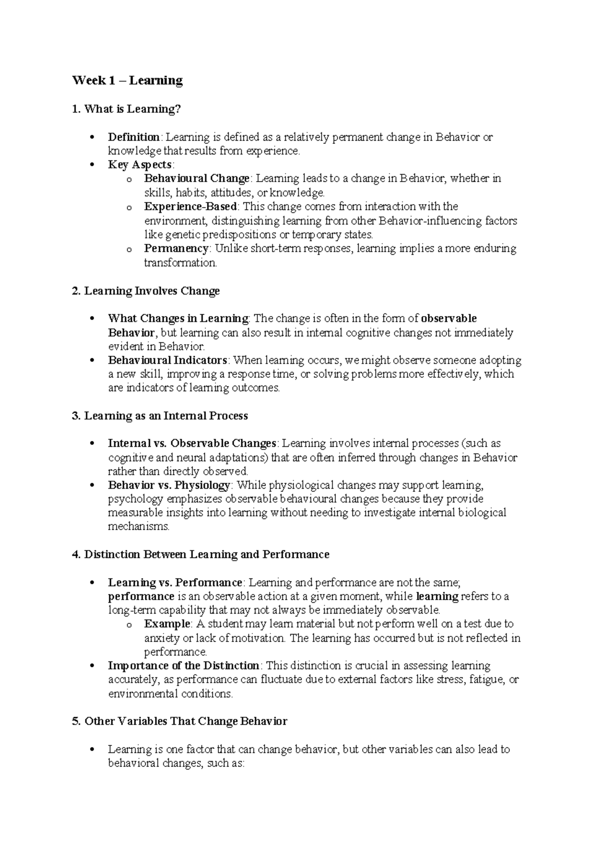 Human Learning Exam Notes - Week 1 – Learning 1. What is Learning ...