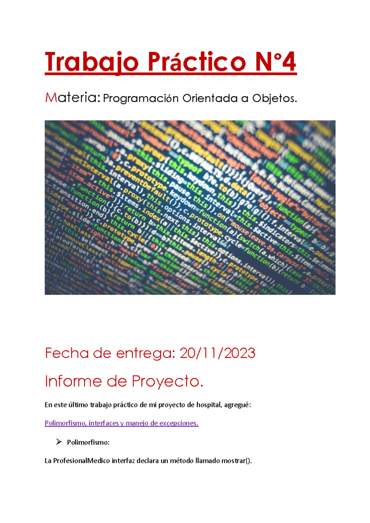 Trabajo Práctico N°4 poo - Programación Orientada a Objetos - Trabajo Práctico N° 4 Materia ...