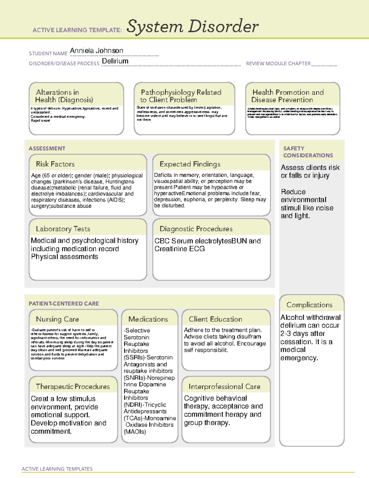ATI Template Basic Concept - ACTIVE LEARNING TEMPLATES System Disorder ...