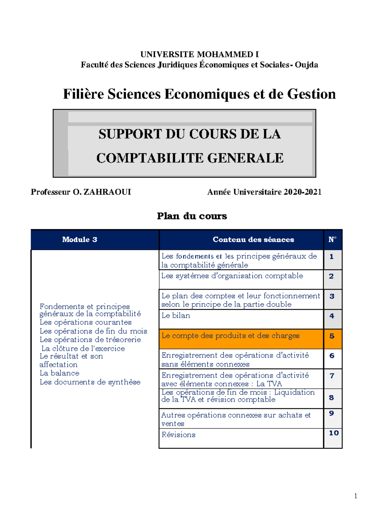 Support DU Cours DE LA Comptabilite Generale Semestre 1 Séance N°5 ...