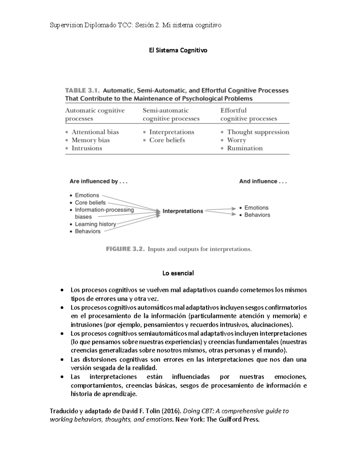 Sistema cognitivo - Traducido y adaptado de David F. Tolin (2016 ...