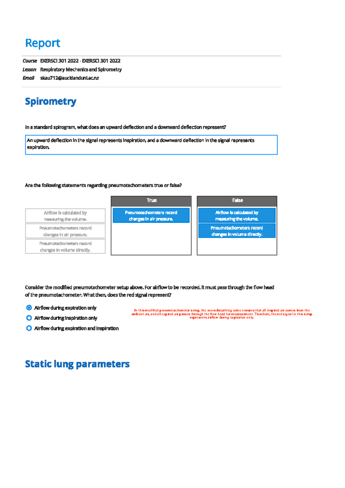 Respiratory Mechanics and Spirometry report - Exercise Physiology 2 ...