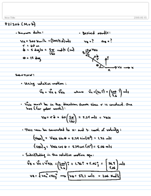 Tutorial 3 - Dynamics Problem set questions - ENGR-2506: Dynamics Tutorial 3 For a short ...