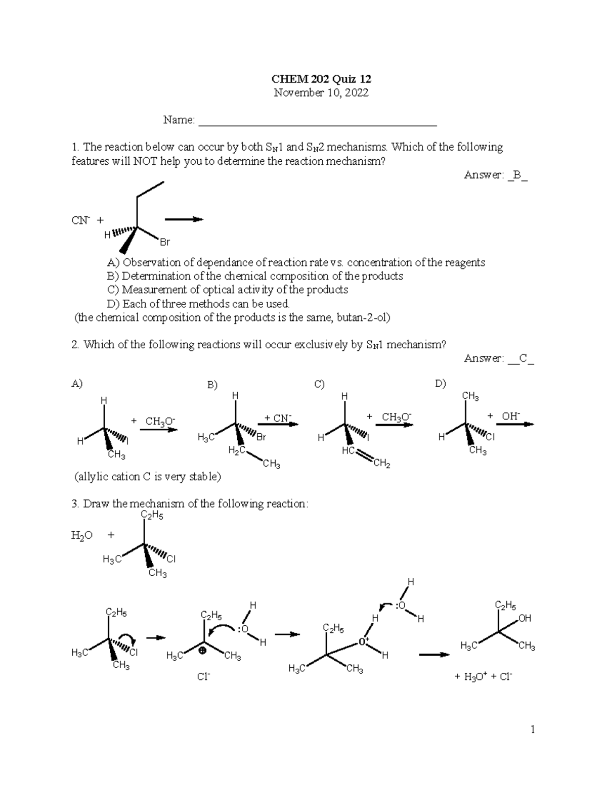 CHEM 202 quiz 12 key - Practice Quiz for Chapter 12 of Organic ...