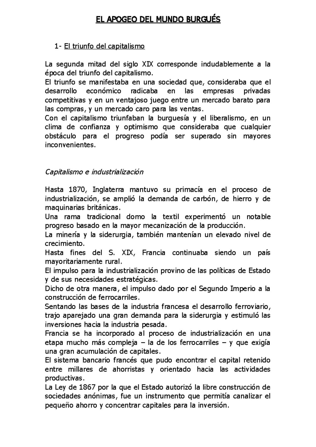 Clase 8 Bianchi clase 8 - EL APOGEO DEL MUNDO BURGUÉS 1- El triunfo del ...