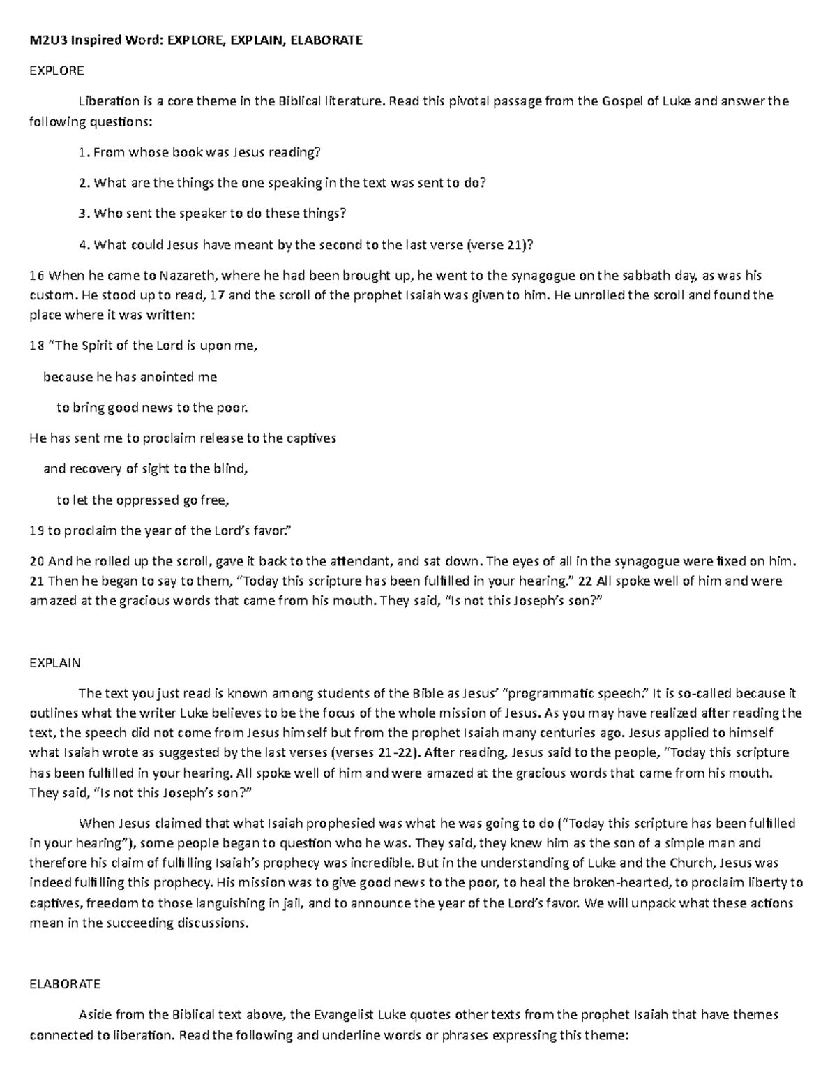 M2U3 Inspired Word - Lecture notes 5th - M2U3 Inspired Word: EXPLORE ...