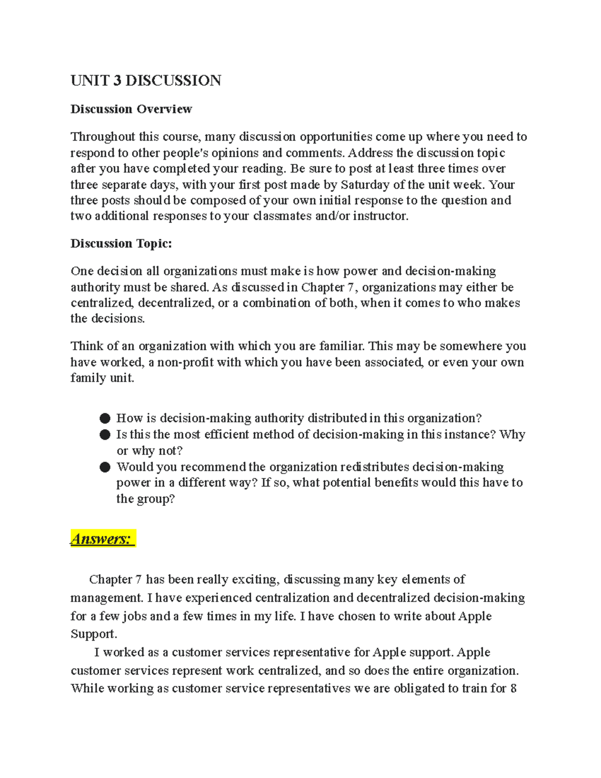 MT140 UNIT 3 Discussion - UNIT 3 DISCUSSION Discussion Overview ...