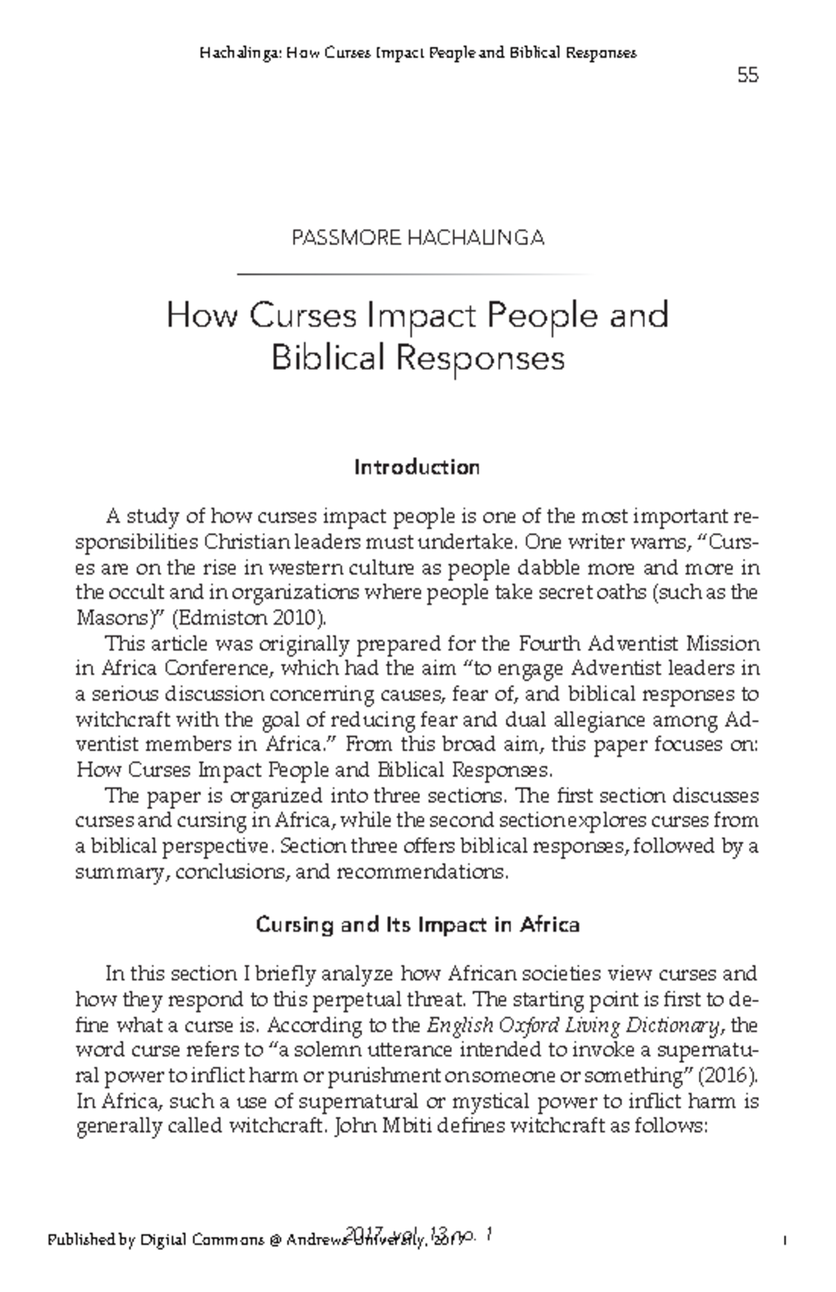How Curses Impact People and Biblical Responses - 55 2017, vol. 13 no ...