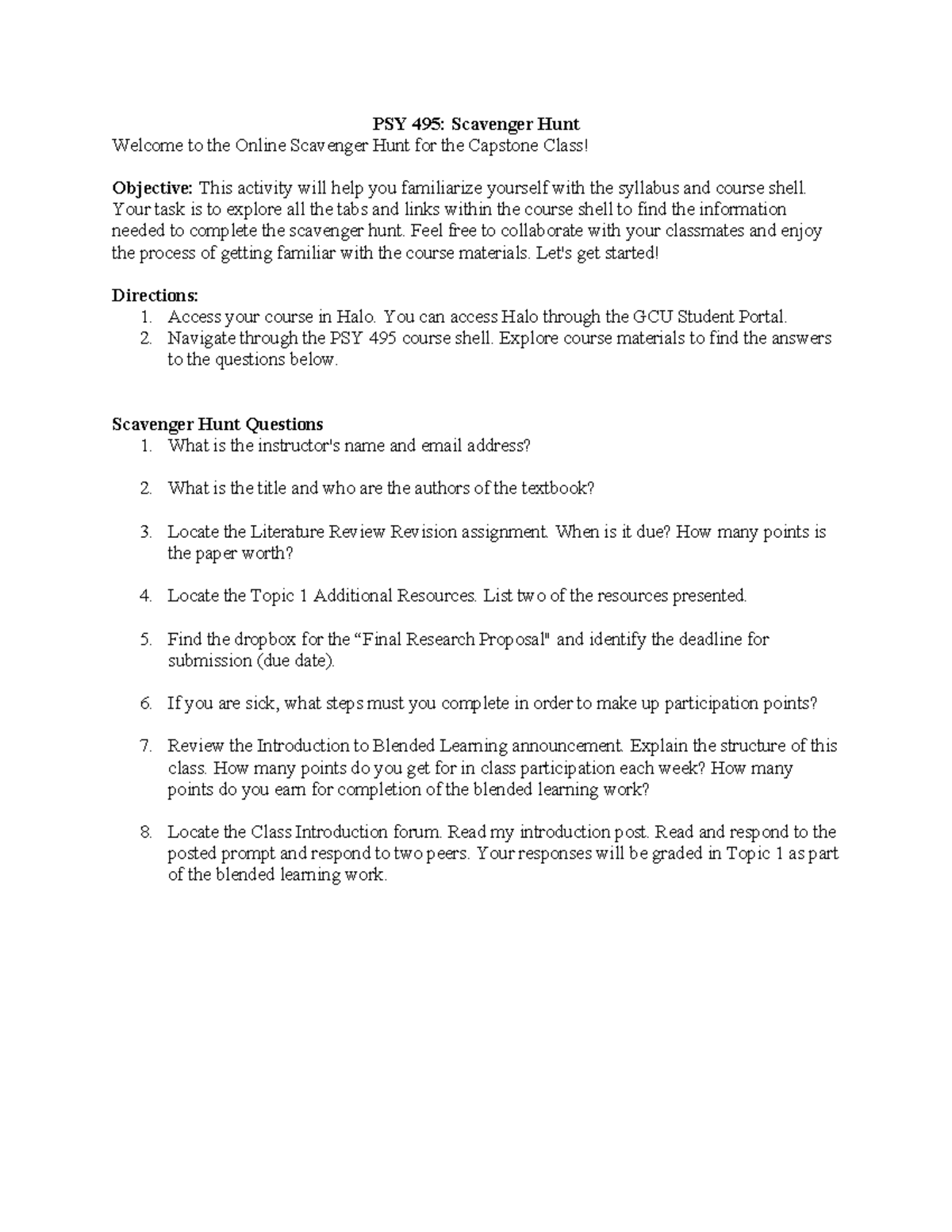 PSY495 Scavenger Hunt - PSY 495: Scavenger Hunt Welcome to the Online ...