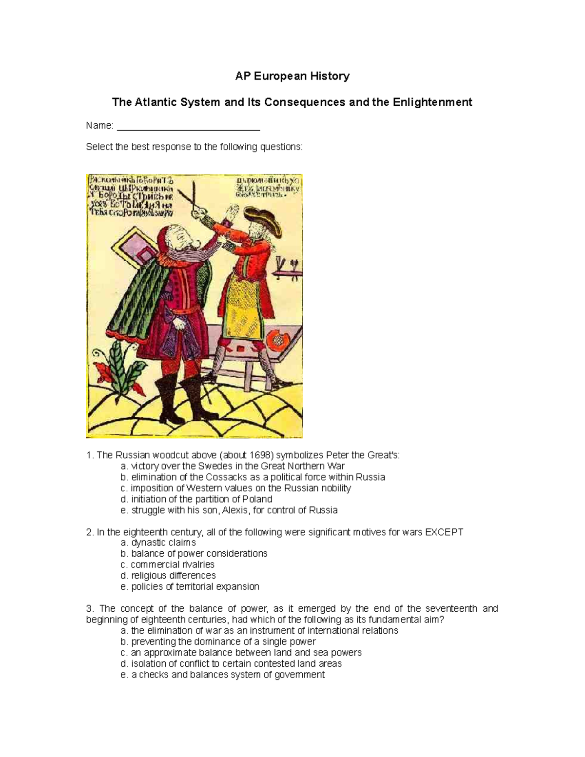 AP Euro Ch 17 18 Tesversion 3t - AP European History The Atlantic ...