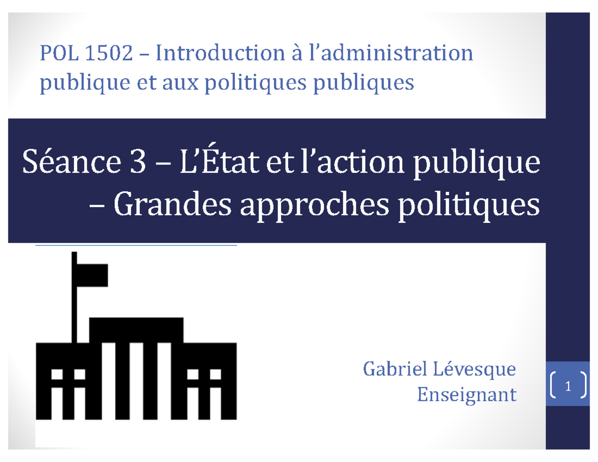 Présentation - Séance 3 - Séance 3 – L’État et l’action publique ...